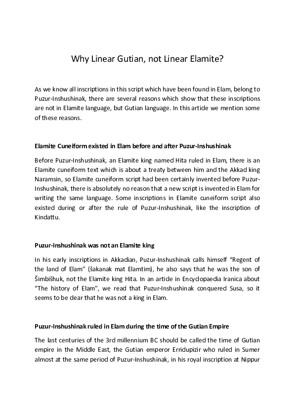 (PDF) Why Linear Gutian, not Linear Elamite?