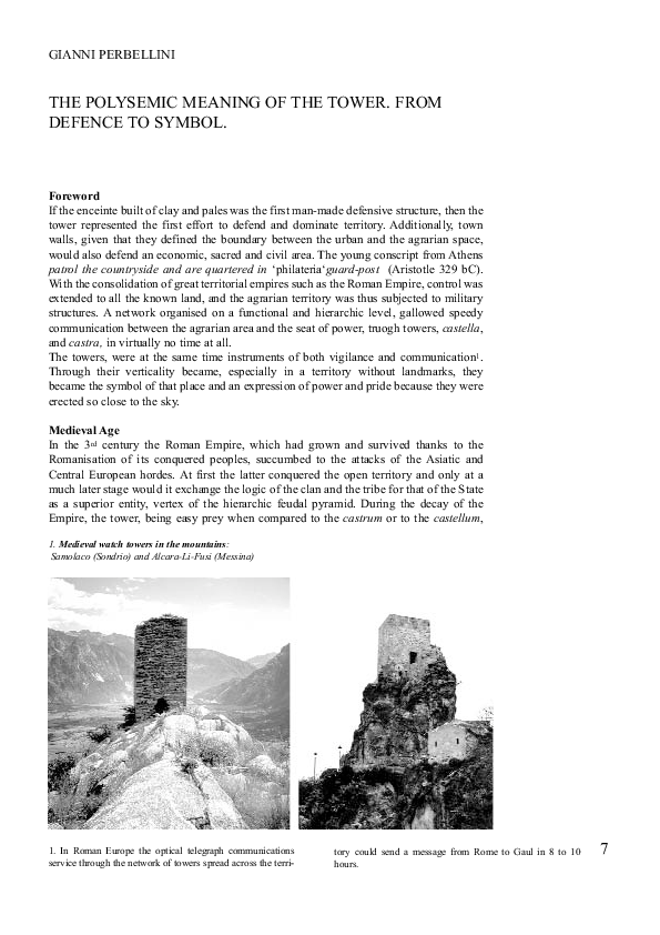 (PDF) The polysemic meaning of the tower. From defence to symbol.