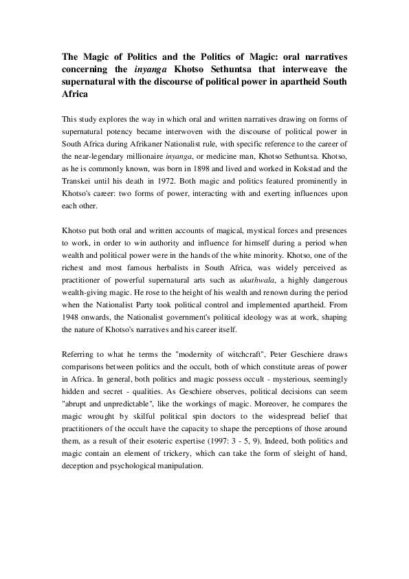 (PDF) The Magic of Politics and the Politics of Magic: oral narratives ...