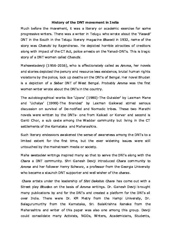 (PDF) History of the DNT movement in India