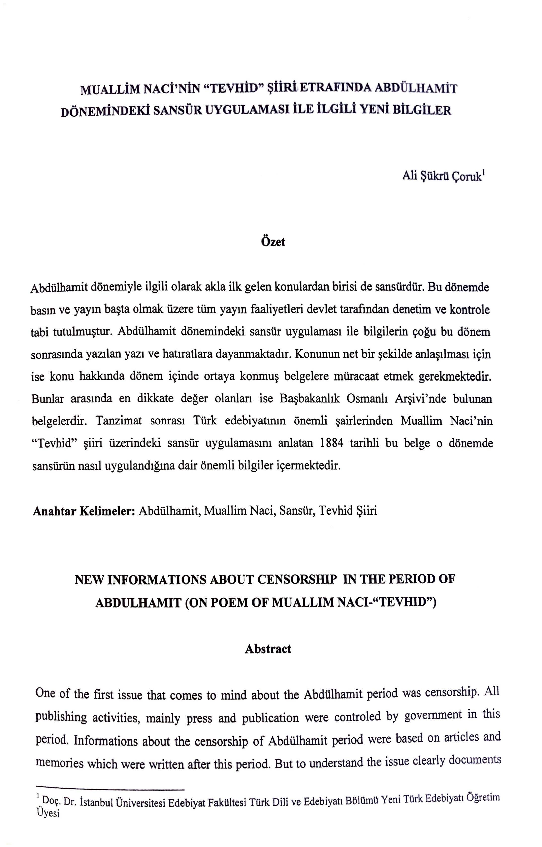 (PDF) MUALLİM NACİ'NİN "TEVHİD" ŞİİRİ ETRAFINDA ABDÜLHAMİT DÖNEMİNDEKİ ...