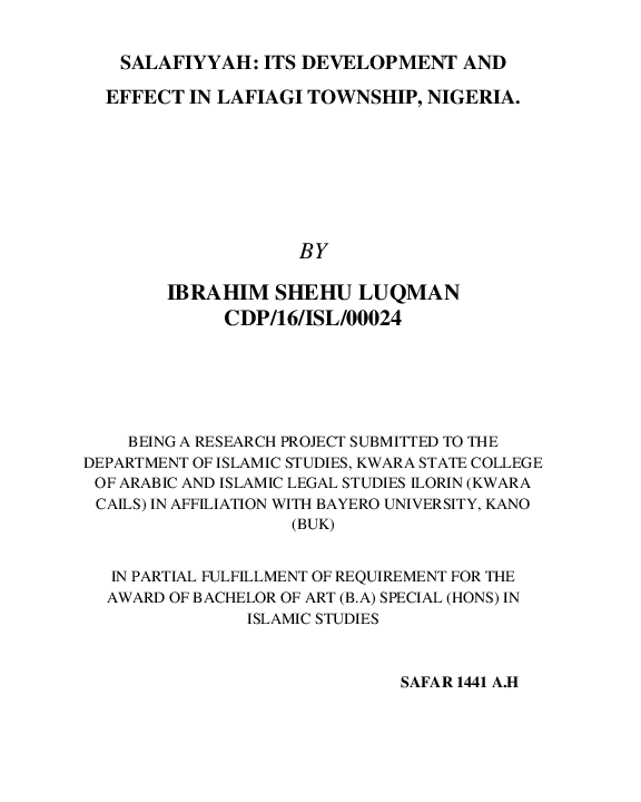 (PDF) Salafiyyah: its effect and development in Lafiagi Township, Nigeria