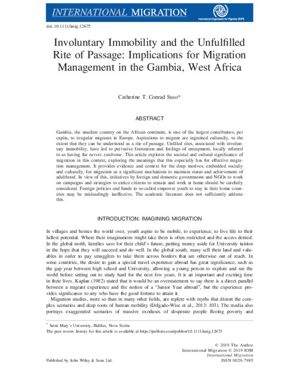 (PDF) Involuntary Immobility and the Unfulfilled Rite of Passage ...