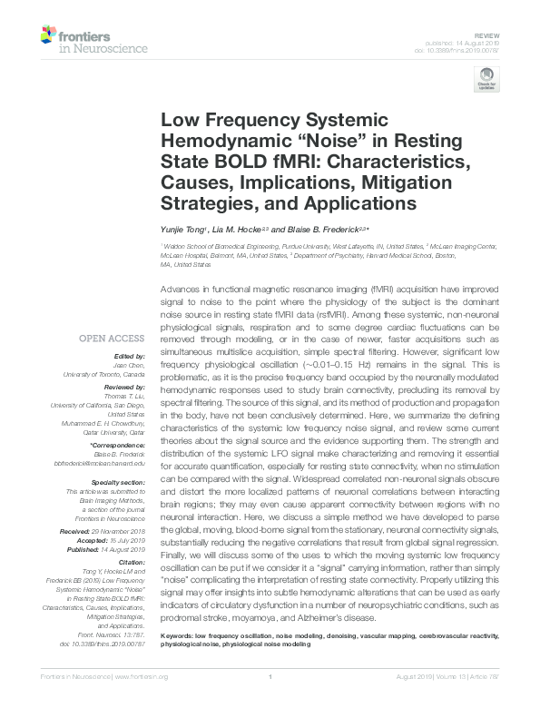(PDF) Low Frequency Systemic Hemodynamic "Noise" in Resting State BOLD fMRI: Characteristics ...
