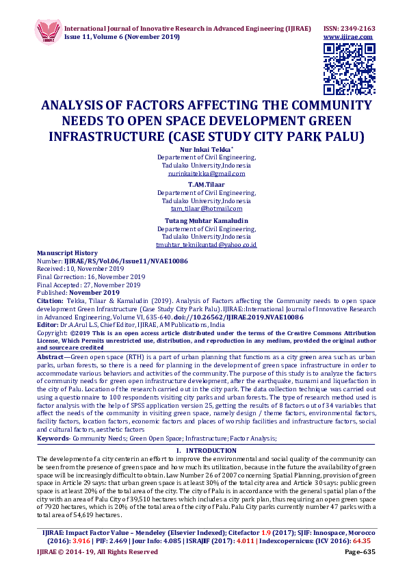 (PDF) ANALYSIS OF FACTORS AFFECTING THE COMMUNITY NEEDS TO OPEN SPACE ...