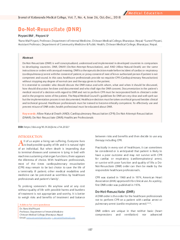 (PDF) Do Not Resuscitate (DNR)