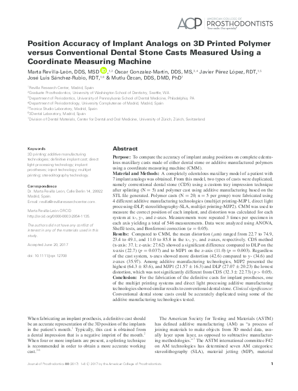 (PDF) Position Accuracy of Implant Analogs on 3D Printed Polymer versus ...