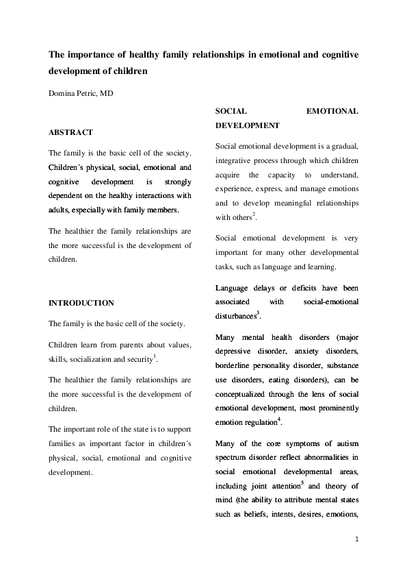 (PDF) The importance of healthy family relationships in emotional and ...