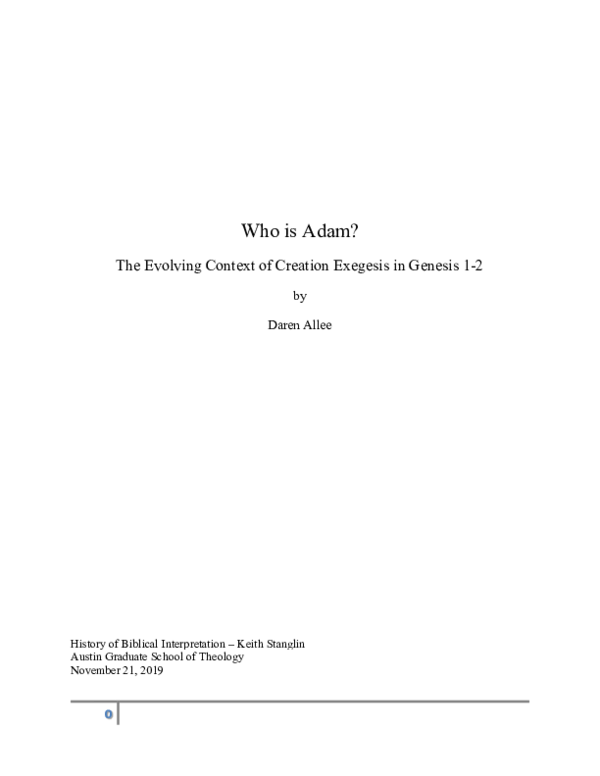 (PDF) Who is Adam? The Evolving Context of Creation Exegesis in Genesis 1-2