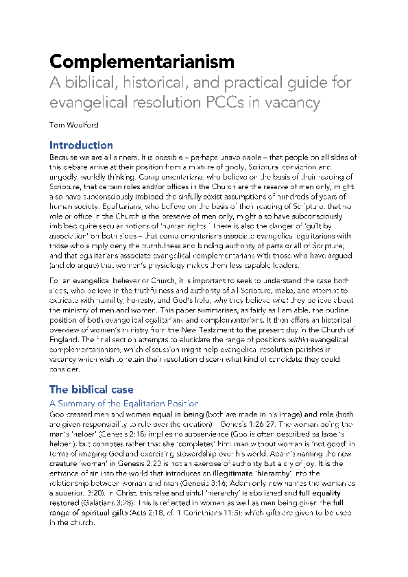 (PDF) A Guide to Complementarianism for resolution parishes in vacancy