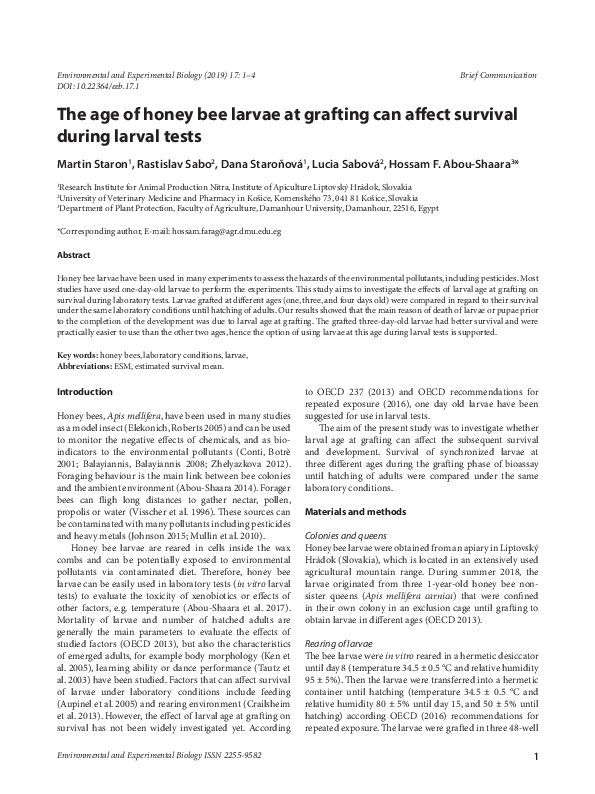 (PDF) The age of honey bee larvae at grafting can affect survival ...