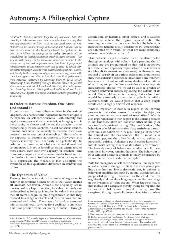 (PDF) Autonomy- a Philosophical Capture