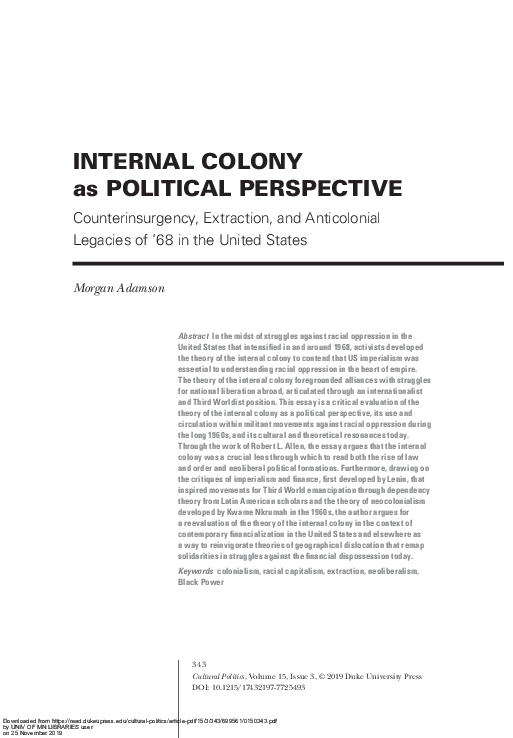 (PDF) Internal Colony as Political Perspective: Counterinsurgency ...