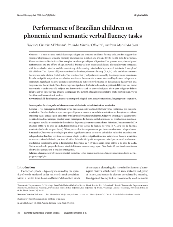 (PDF) Performance of Brazilian children on phonemic and semantic verbal ...