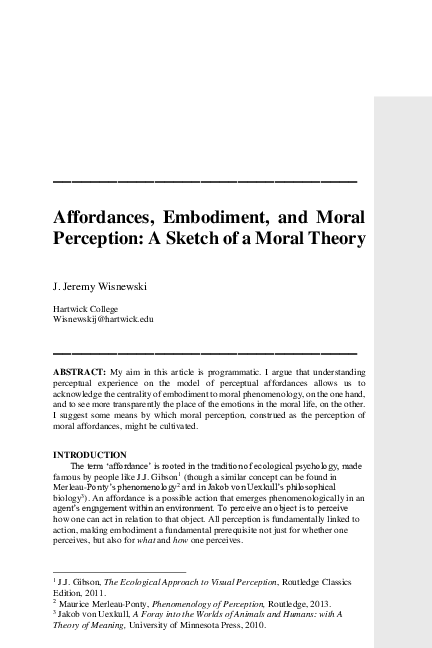(DOC) Affordances, Embodiment, and Moral Perception: A Sketch of a ...