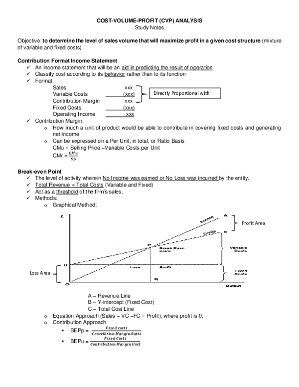 (DOC) COST-VOLUME-PROFIT (CVP) ANALYSIS Study Notes