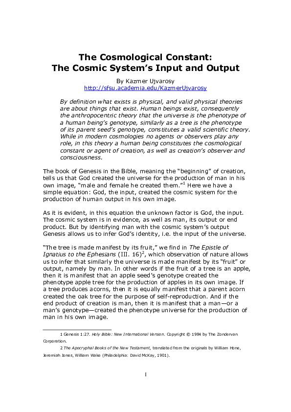 (PDF) The Cosmological Constant: The Cosmic System's Input and Output ...
