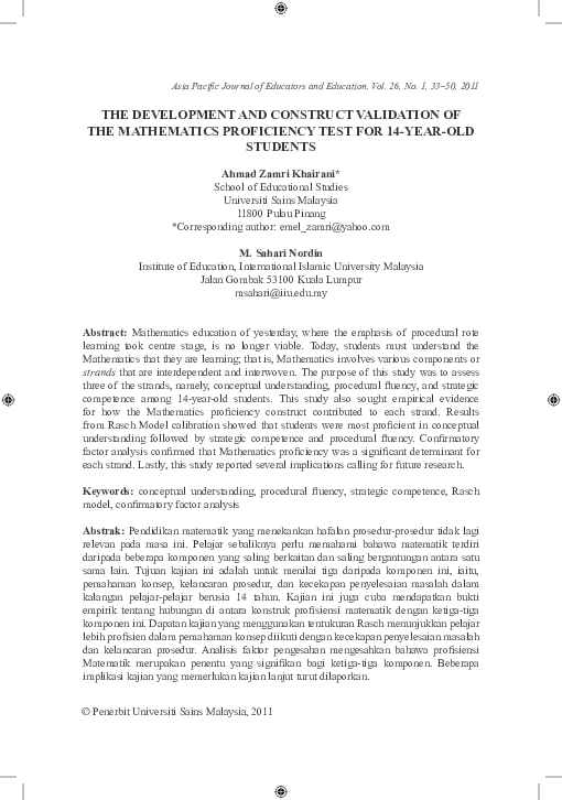 (PDF) THE DEVELOPMENT AND CONSTRUCT VALIDATION OF THE MATHEMATICS ...