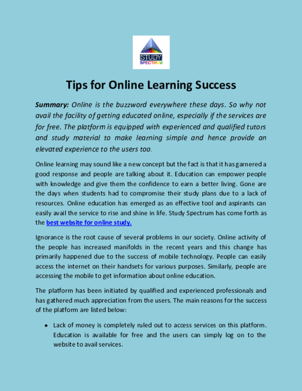 (PDF) Tips for Online Learning Success