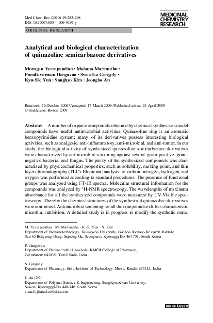 (PDF) Analytical and biological characterization of quinazoline ...