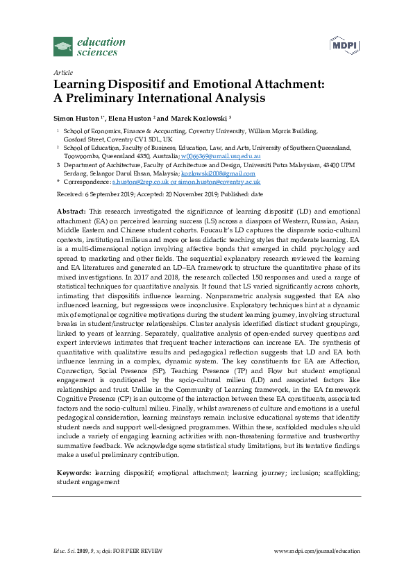 (PDF) Learning dispositif and emotional attachment: a preliminary ...