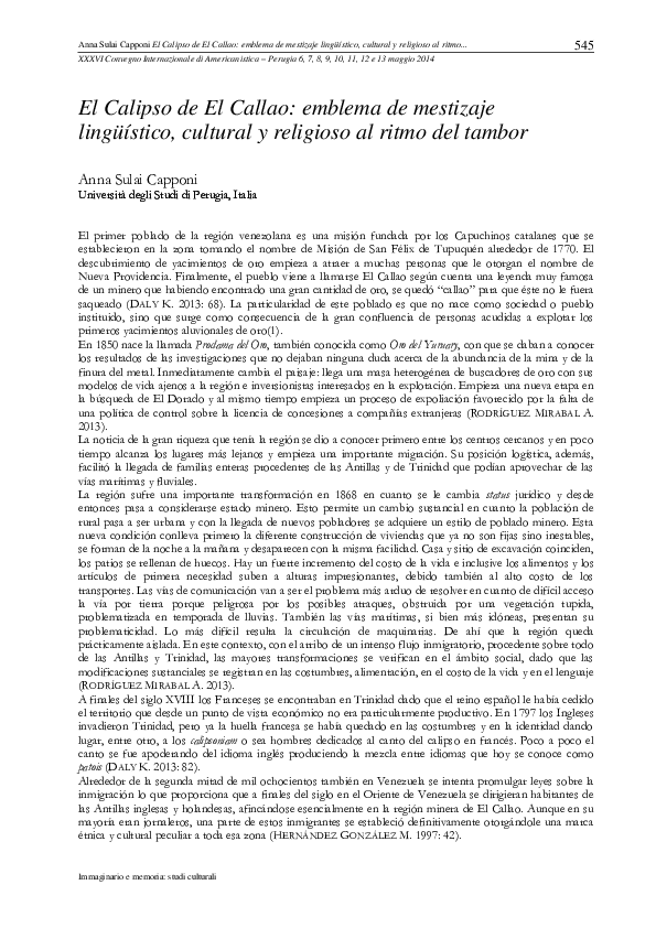 (PDF) El Calipso de El Callao Emblema de mestizaje linguistico cultural ...