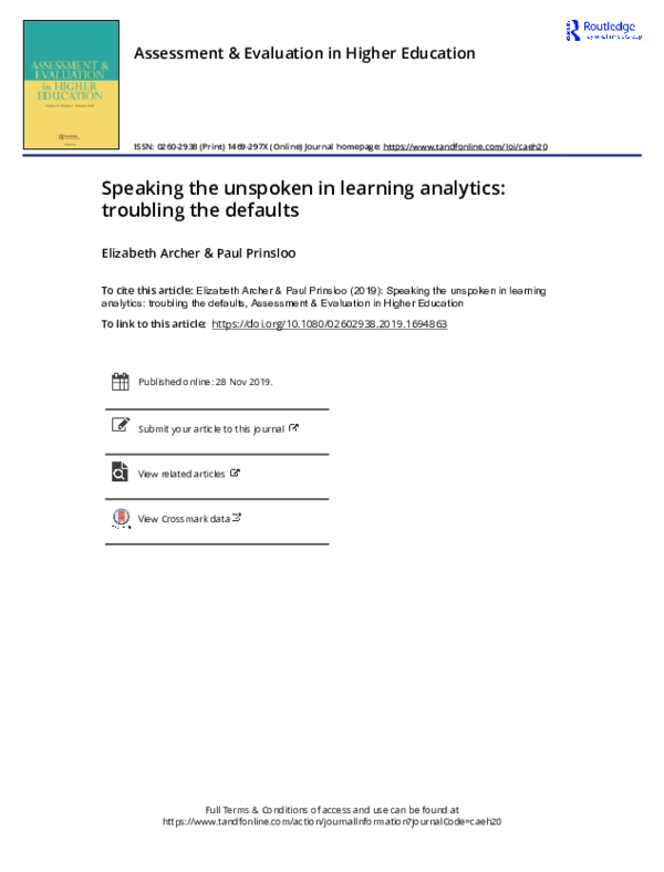 (PDF) Assessment & Evaluation in Higher Education Speaking the unspoken ...