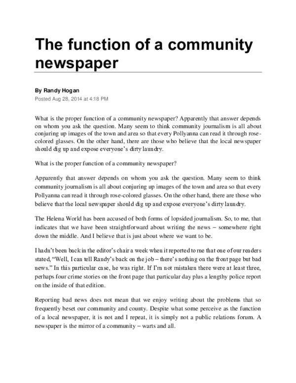 (DOC) The function of a community newspaper