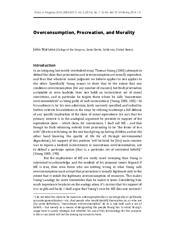 (PDF) Overconsumption, Procreation, and Morality