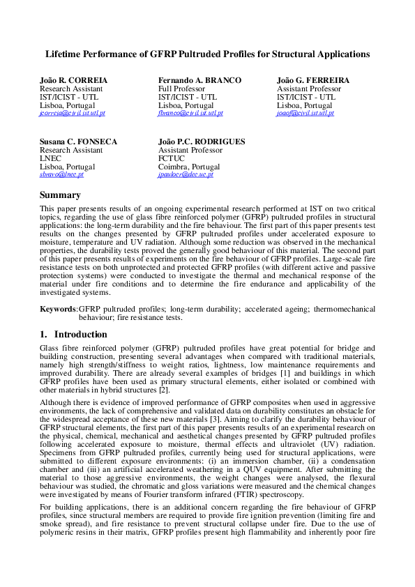 (PDF) Lifetime Performance of GFRP Pultruded Profiles for Structural ...