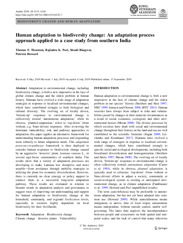 (PDF) Human adaptation to biodiversity change: An adaptation process ...