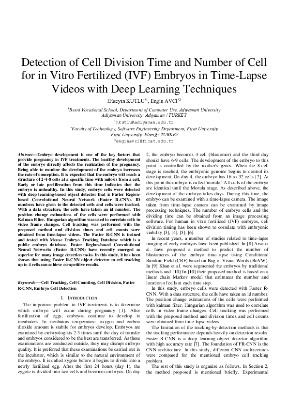 (PDF) Detection of Cell Division Time and Number of Cell for in Vitro ...
