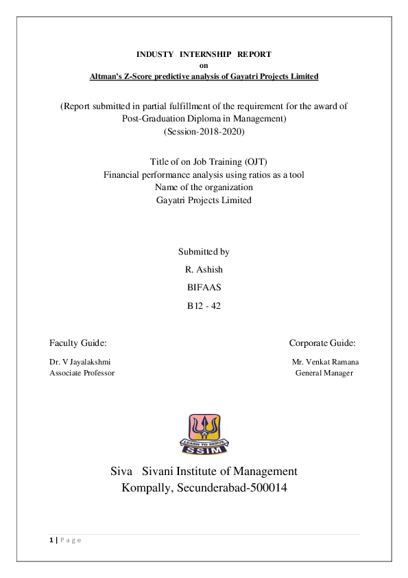 (PDF) INDUSTY INTERNSHIP REPORT on Altman's Z-Score predictive analysis of Gayatri Projects ...