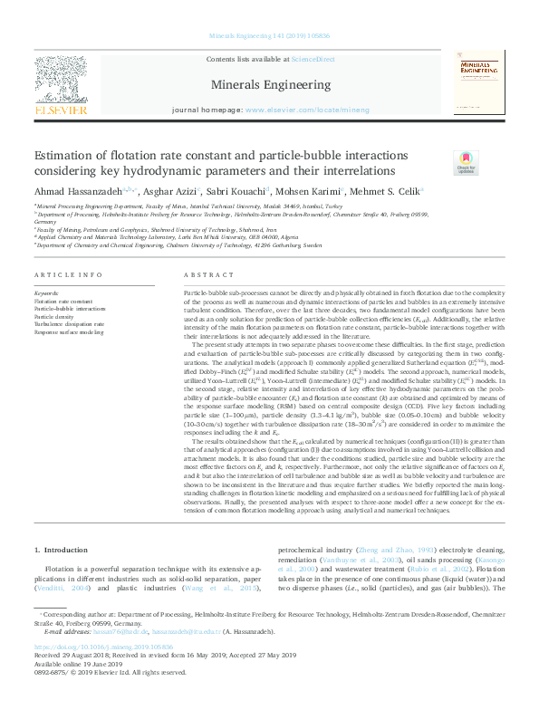 (PDF) Estimation of flotation rate constant and particle-bubble interactions considering key ...