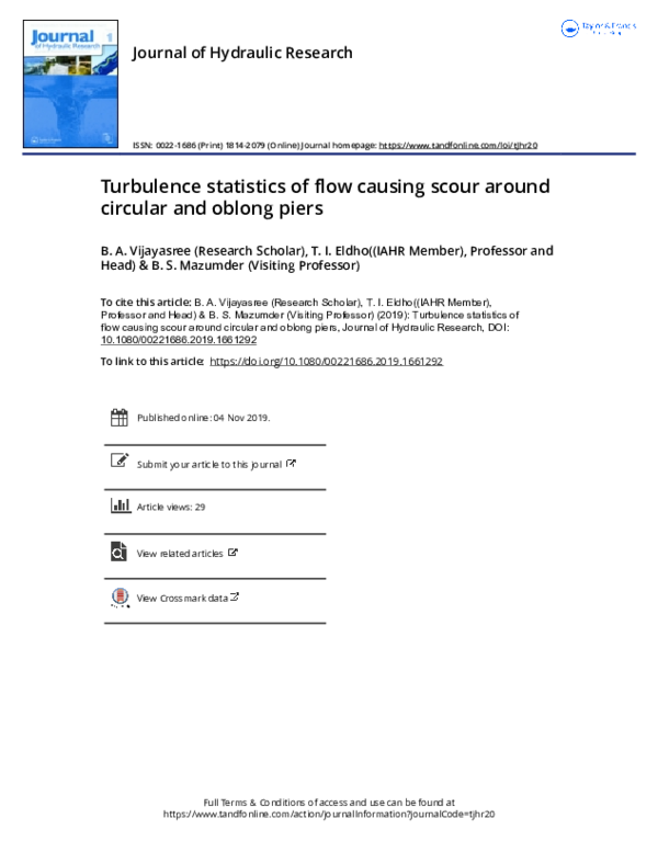 (PDF) Journal of Hydraulic Research Turbulence statistics of flow causing scour around circular ...
