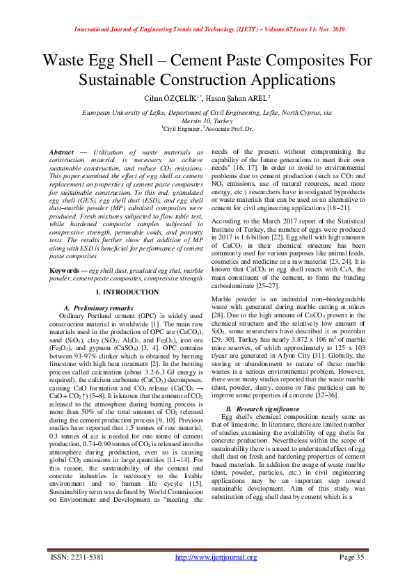 (PDF) Waste Egg Shell -Cement Paste Composites For Sustainable ...