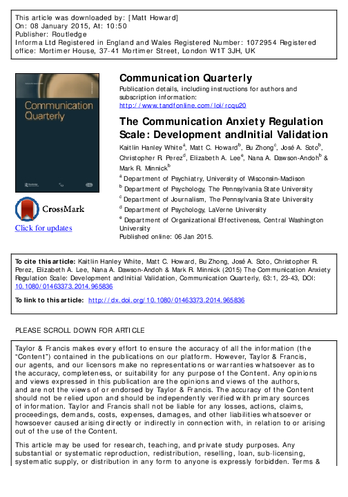 (PDF) The Communication Anxiety Regulation Scale: Development ...