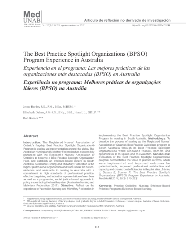 (PDF) The Best Practice Spotlight Organizations (BPSO) Program ...