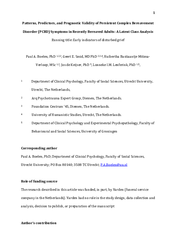 (PDF) Patterns, Predictors, and Prognostic Validity of Persistent ...