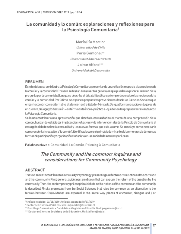 (PDF) La comunidad y lo común: exploraciones y reflexiones para la ...