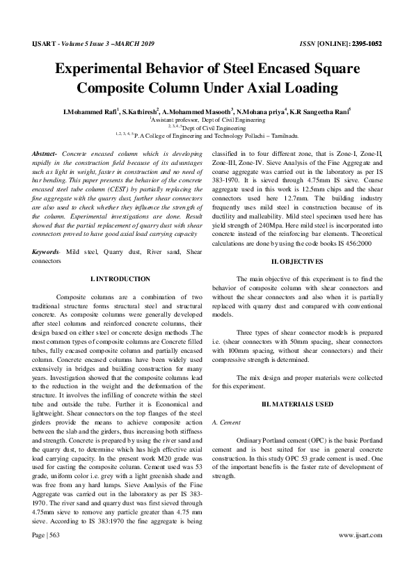 (PDF) Experimental Behavior of Steel Encased Square Composite Column Under Axial Loading