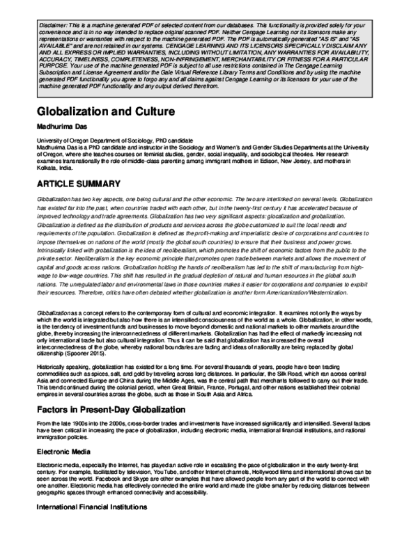 (PDF) Globalization and Culture ARTICLE SUMMARY International Financial ...
