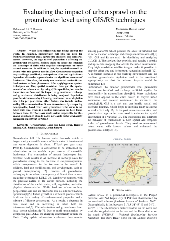 (DOC) Impact of Urban Sprawl on groundwater using GIS,Rs techniques