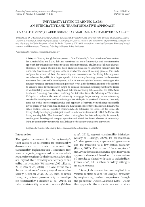 (PDF) UNIVERSITY LIVING LEARNING LABS: AN INTEGRATIVE AND ...