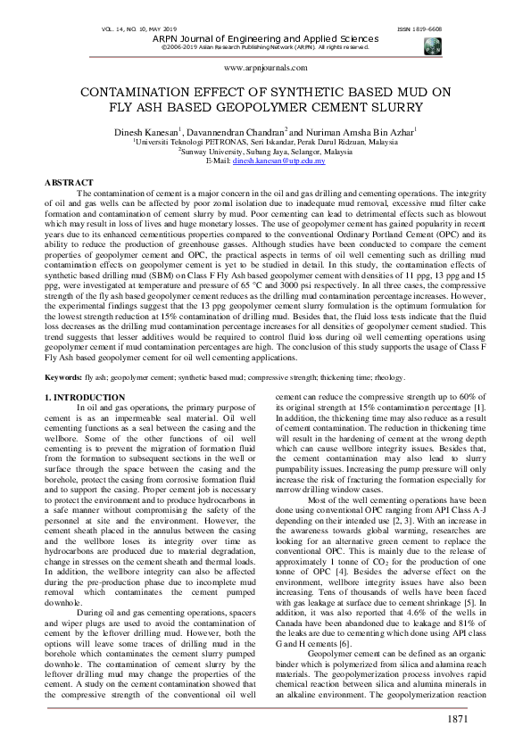 (PDF) CONTAMINATION EFFECT OF SYNTHETIC BASED MUD ON FLY ASH BASED ...