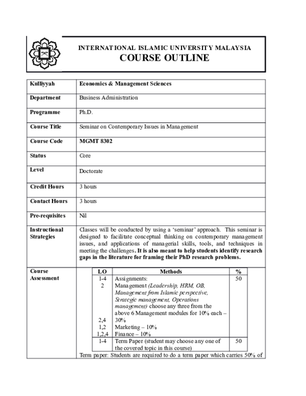 (DOC) PhD Seminar in Contemporary Course outline