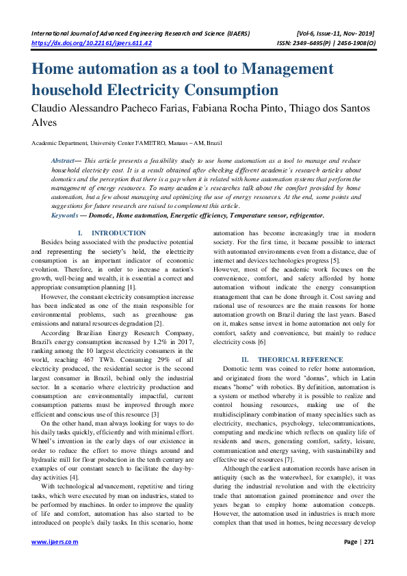 (PDF) Home automation as a tool to Management household Electricity ...