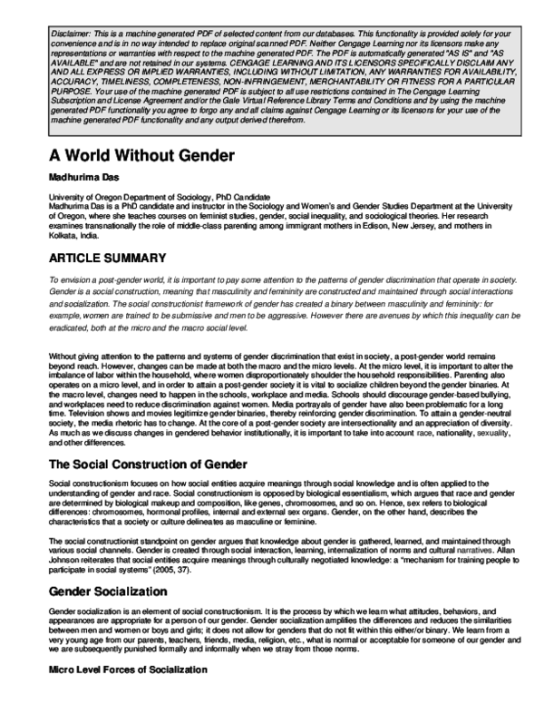 (PDF) A World Without Gender The Social Construction of Gender