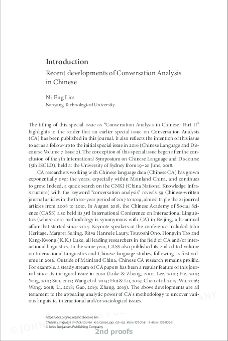 (PDF) Introduction: Recent Developments in Chinese Conversation Analysis