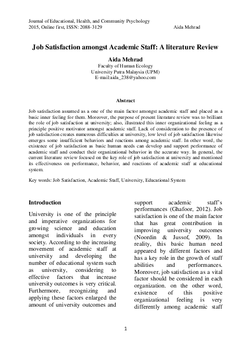 (PDF) Job Satisfaction amongst Academic Staff: A literature Review